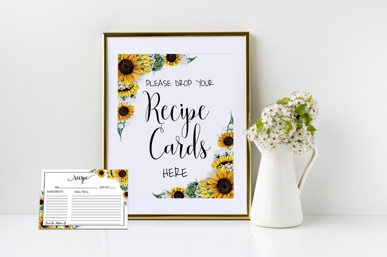 Recipe Sign and Card Template Sunflower Sign for Bridal - Etsy
