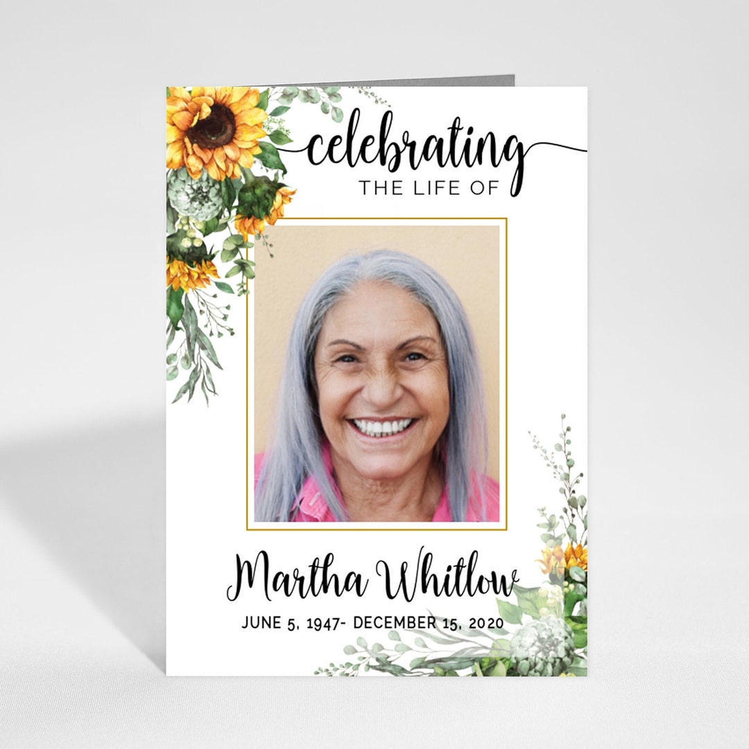 Lovely Sunflower Funeral Program Template - Celebration of Life Program ...