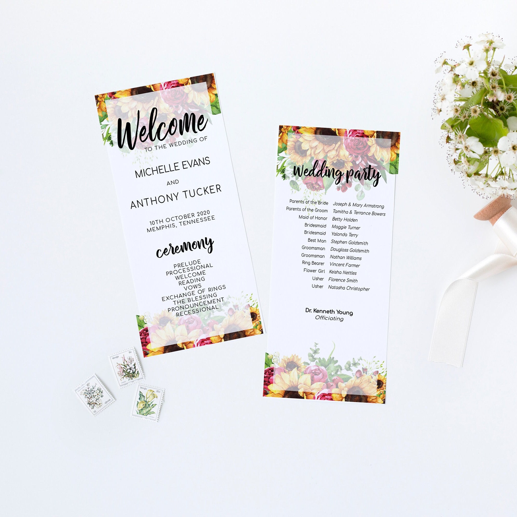 Sunflowers and Roses Wedding Program Template-rustic Wedding - Etsy