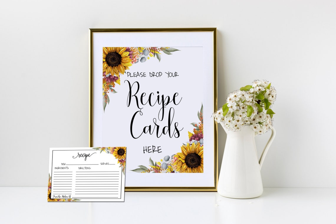 Recipe Sign and Card Template Sunflower Sign for Bridal - Etsy