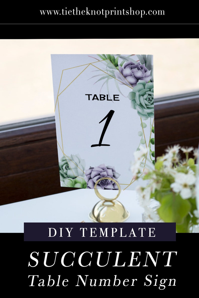 Succulent Wedding Printable Table Card Table Number Sign | Etsy