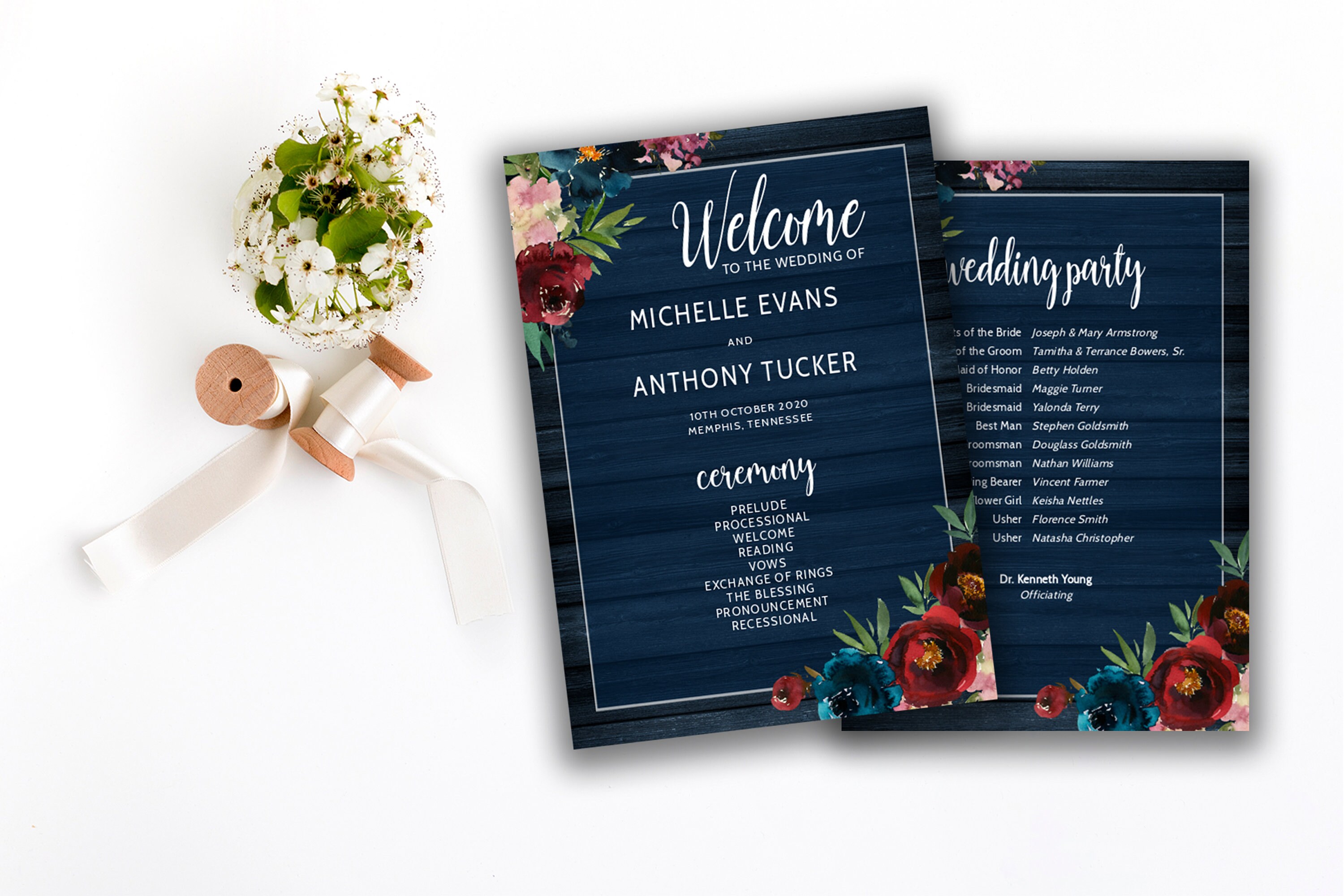 Navy Wedding Program Template-rustic Wedding Programs-fan - Etsy