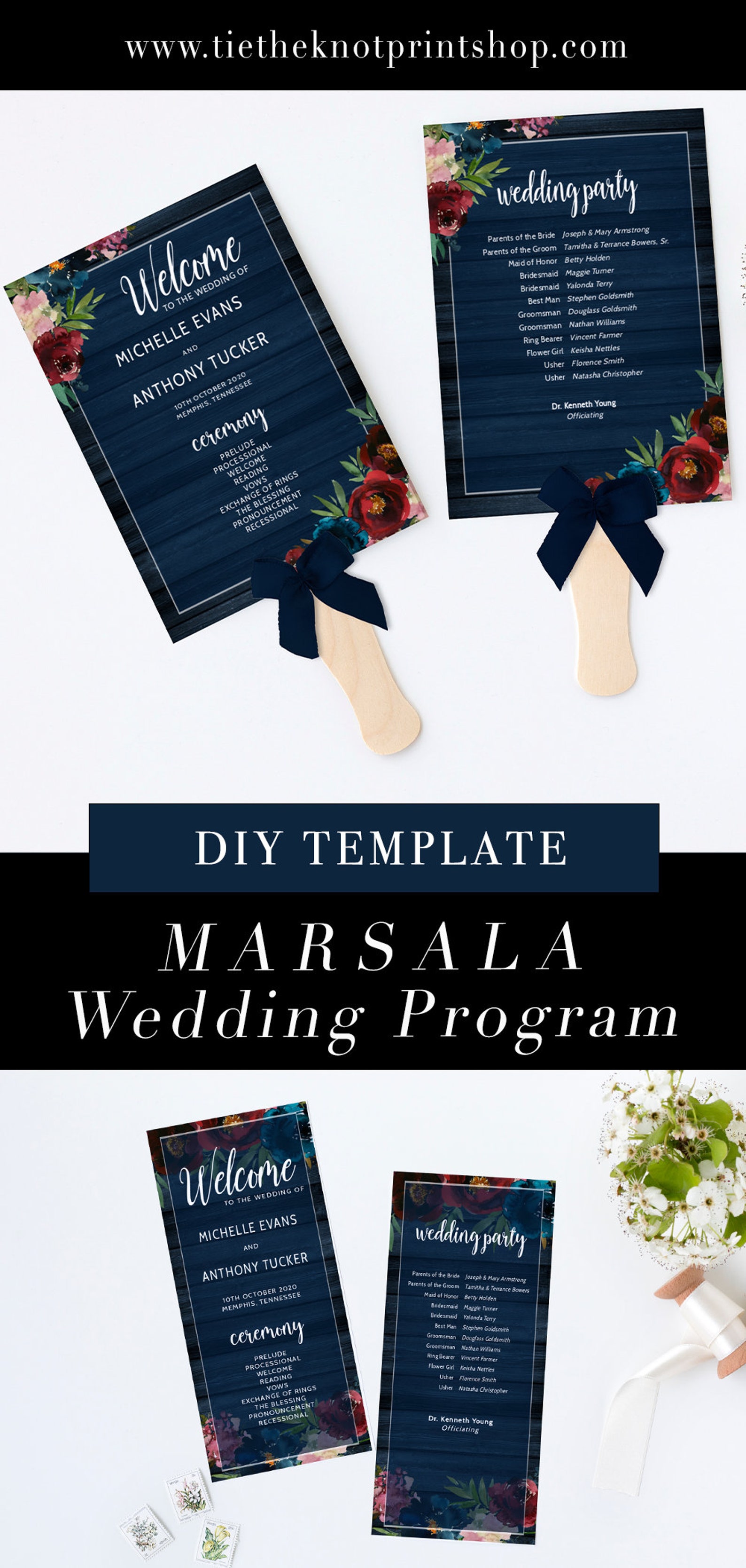Navy Wedding Program Template-rustic Wedding Programs-fan - Etsy