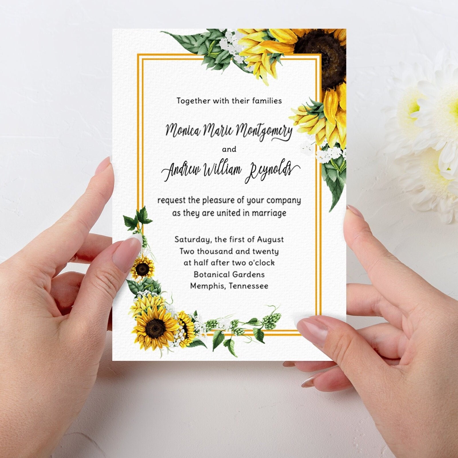 Sunflower Wedding Invitation Template, DIY Wedding Invite, Printable ...