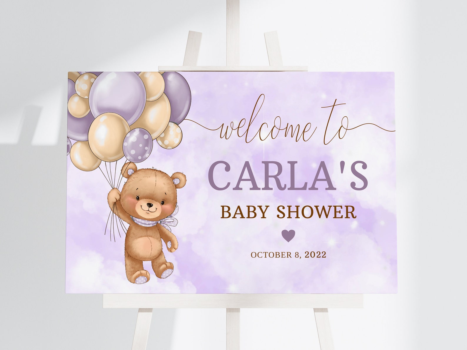 Cute Teddy Bear Baby Shower Welcome Sign Template-lilac Baby - Etsy