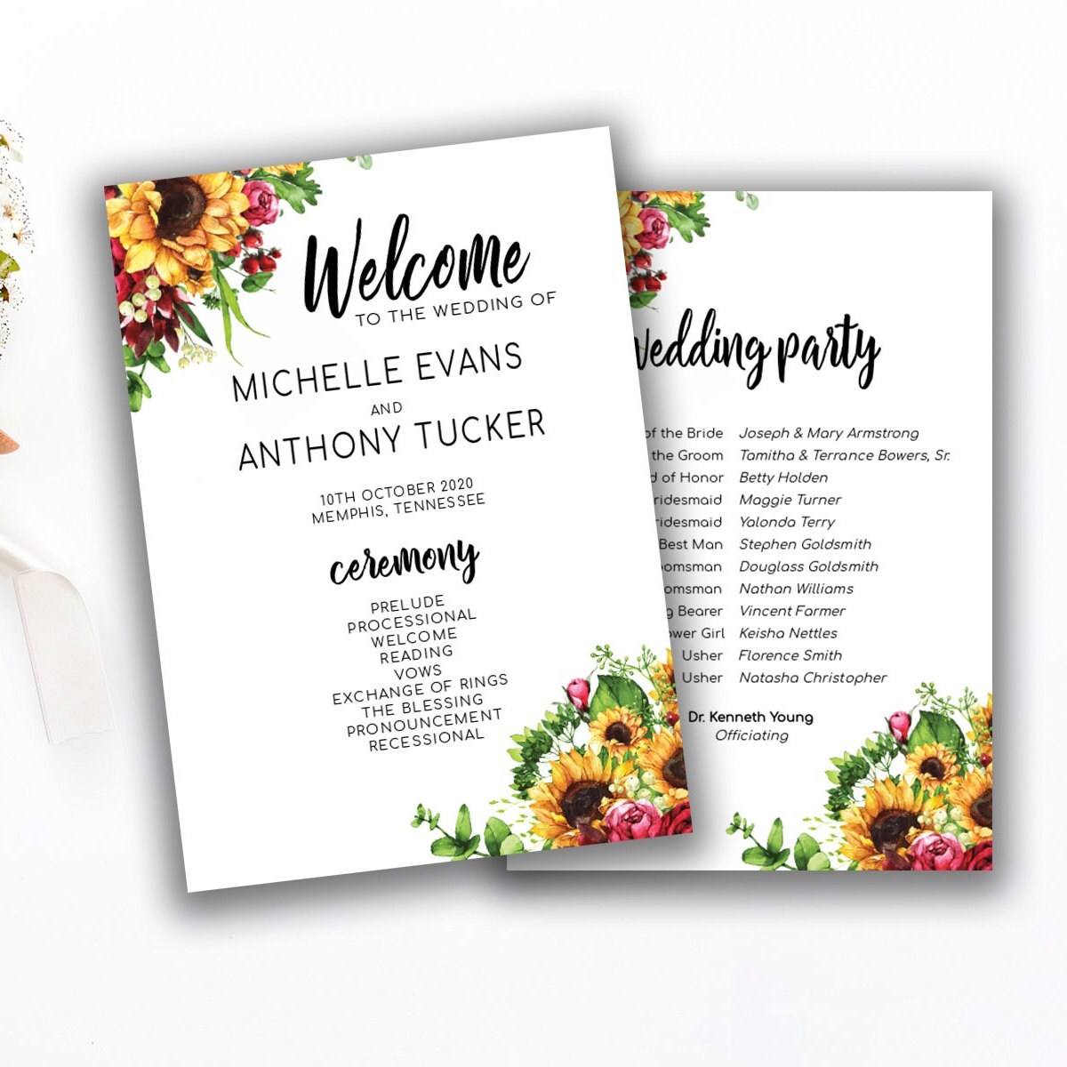 Sunflowers and Roses Wedding Program Template-rustic Wedding - Etsy
