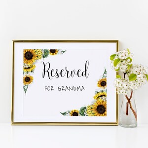 Sunflower Wedding Reserved Table Sign Template, Printable Reserved Sign ...