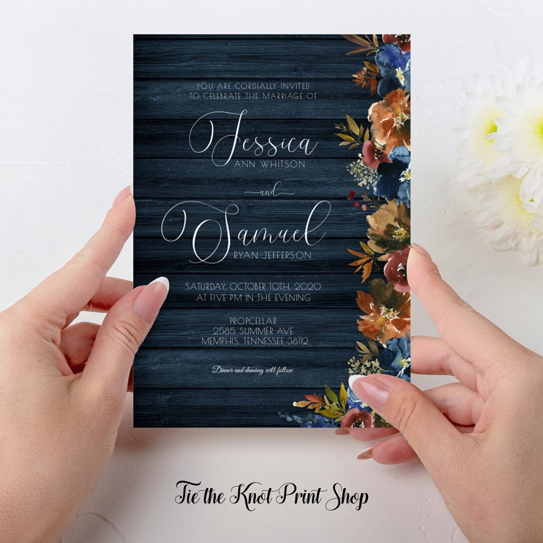 Navy Blue Rustic Wedding Invitation Template, Digital Download,rustic ...