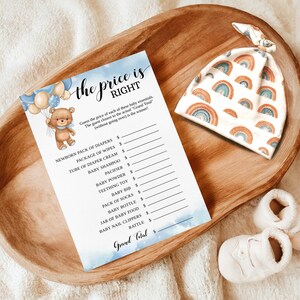Blue Teddy Bear Themed Baby Shower Game the Price is Right Instant ...