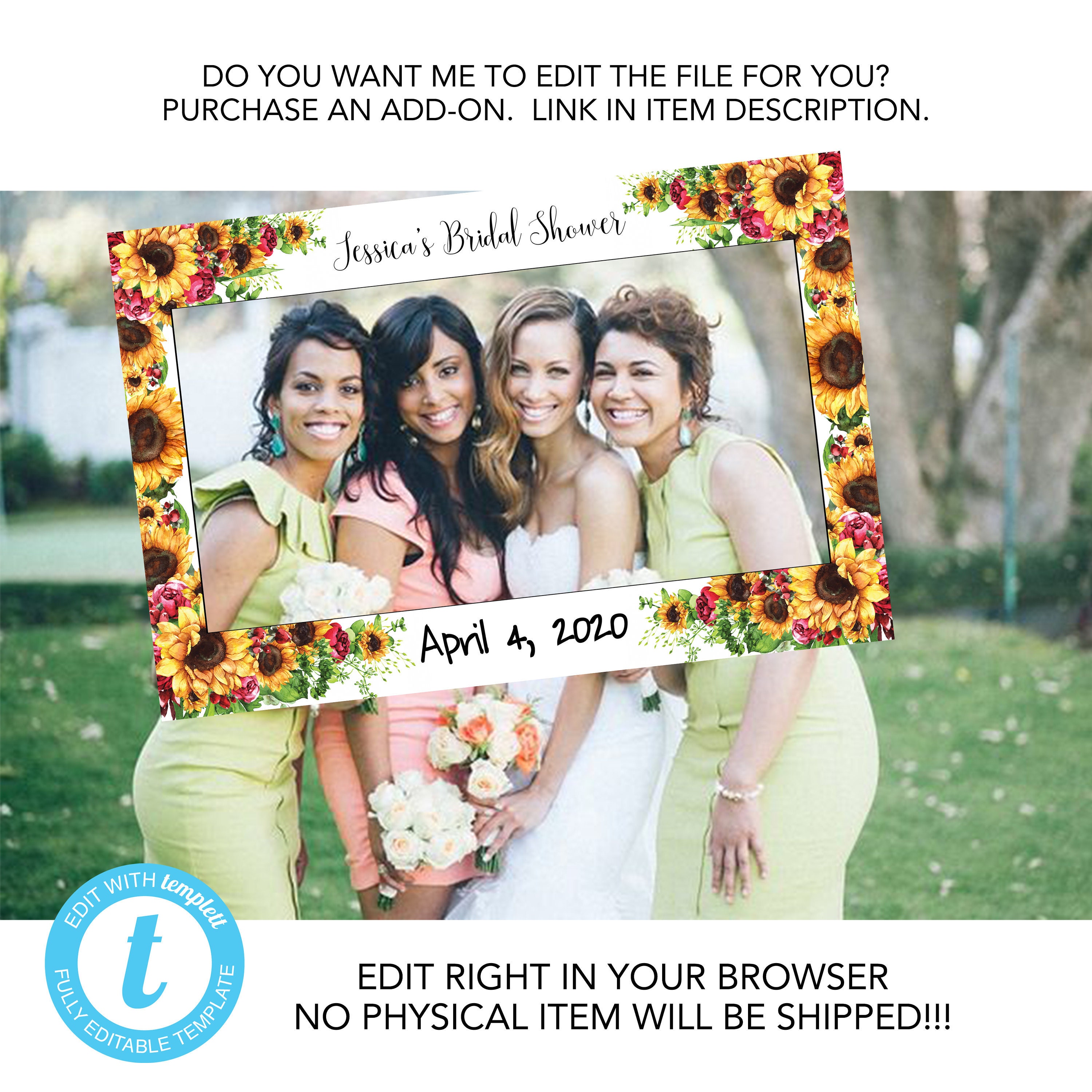 Bright Sunflowers With Roses Bridal Shower Selfie Frame | Etsy