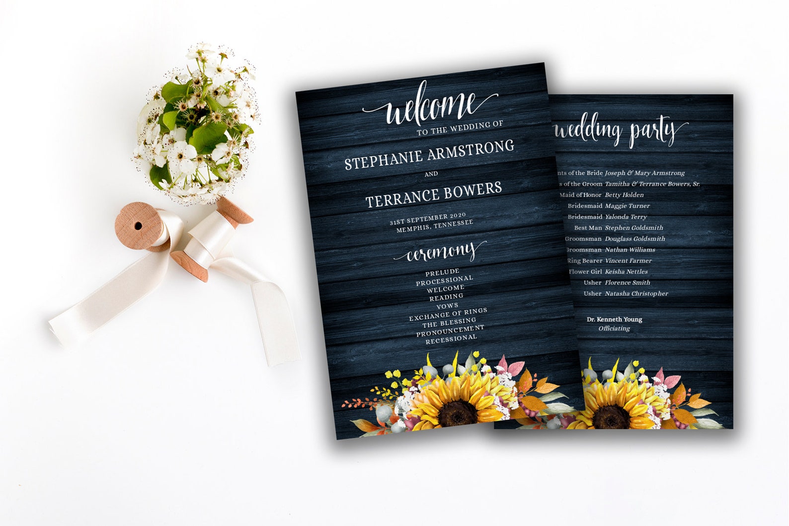 Navy Blue Ceremony Program Template-sunflower Wedding Fan | Etsy