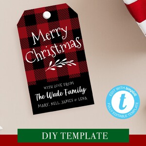 Red Buffalo Plaid Editable Christmas Tags Merry Christmas | Etsy