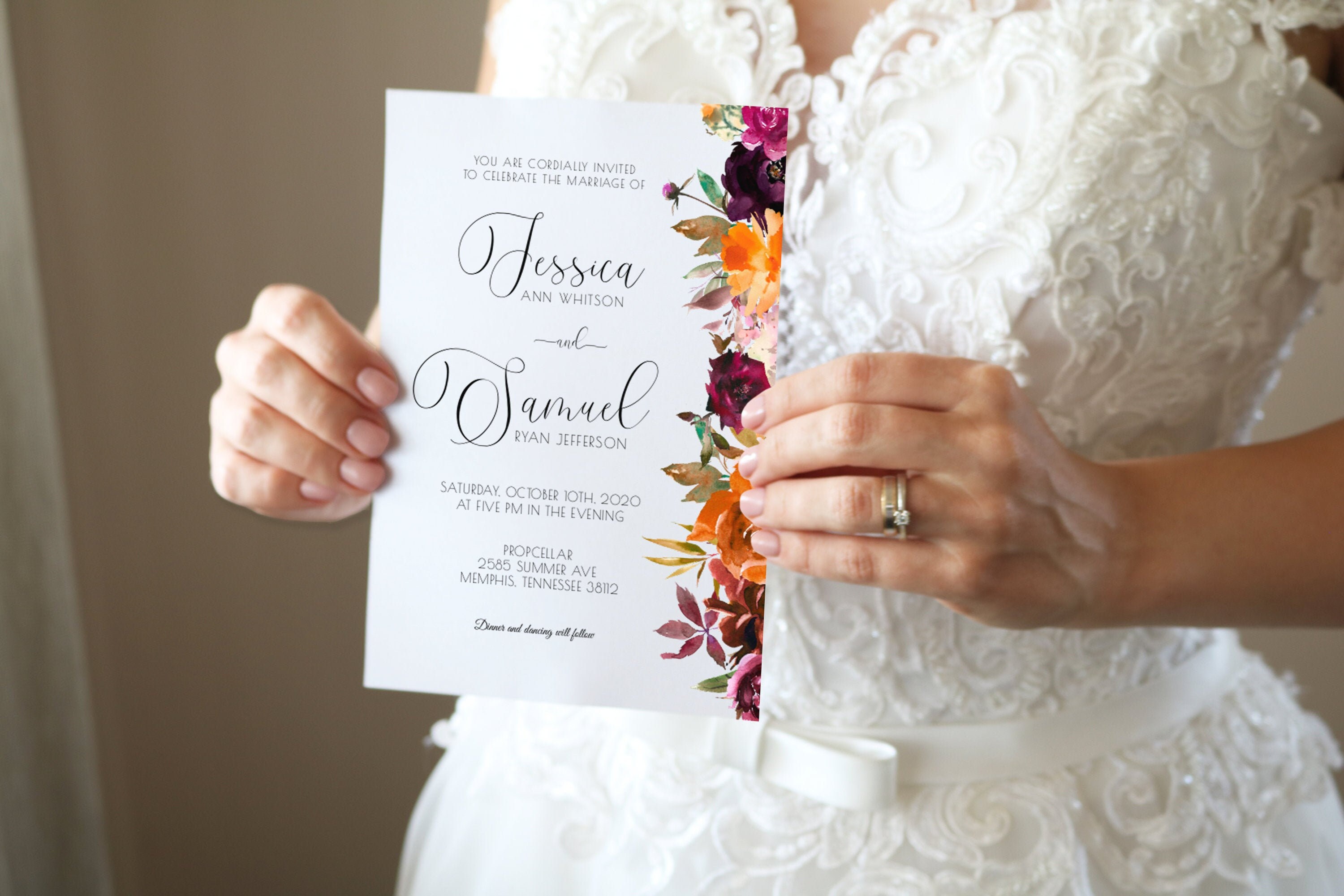 Autumn Florals Wedding Invitation Template-fall Wedding | Etsy