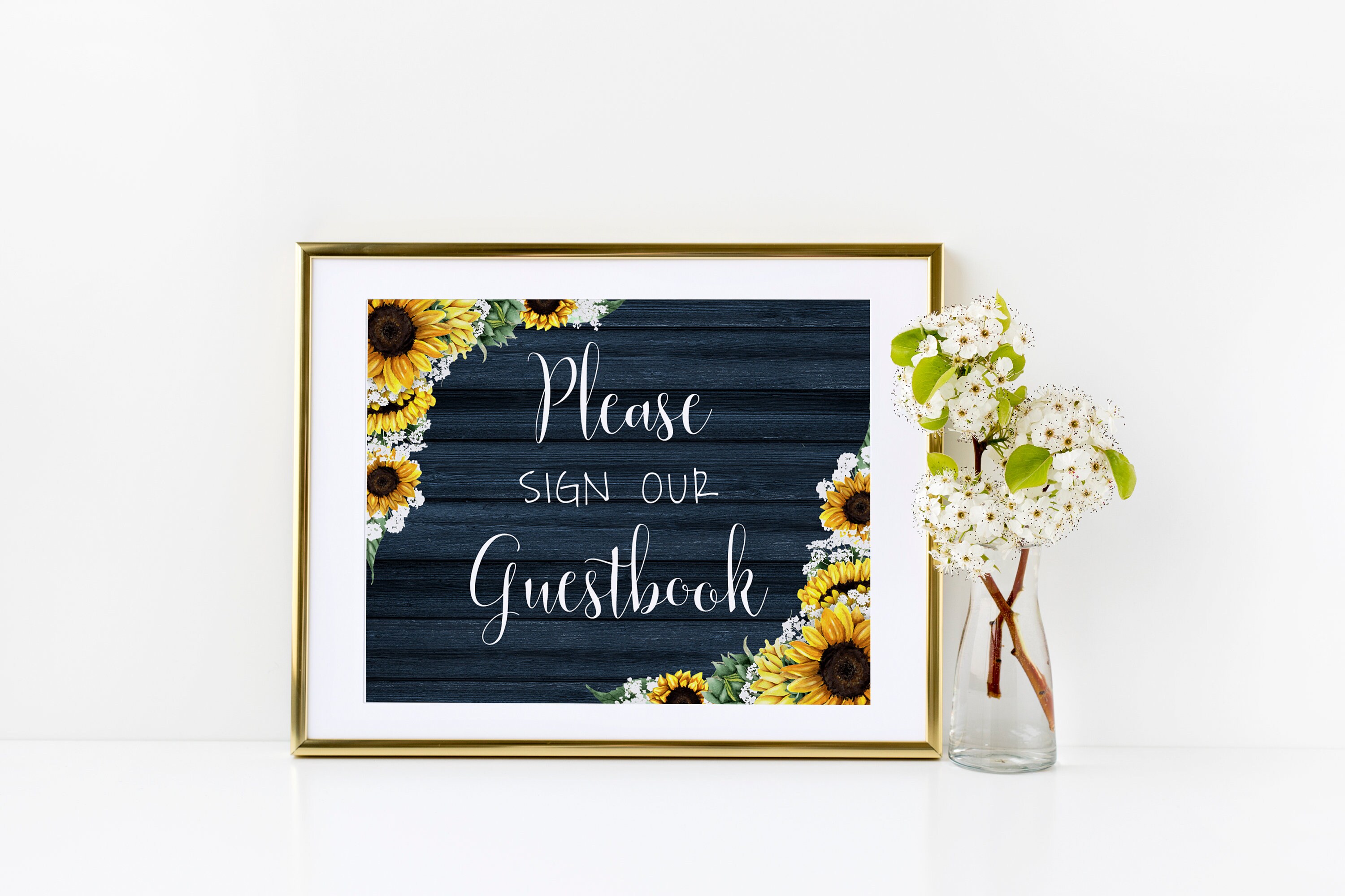 Navy Sunflower Please Sign Our Guestbook Sign Sunflower Sign | Etsy