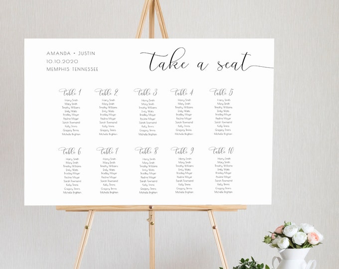 Table Seating Chart 10 Table Dinner Party Planner Wedding Seating Plan ...