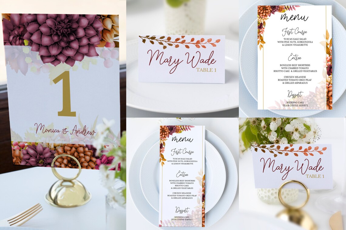 Fall Wedding Place Card Template-wedding Name Card-folded | Etsy