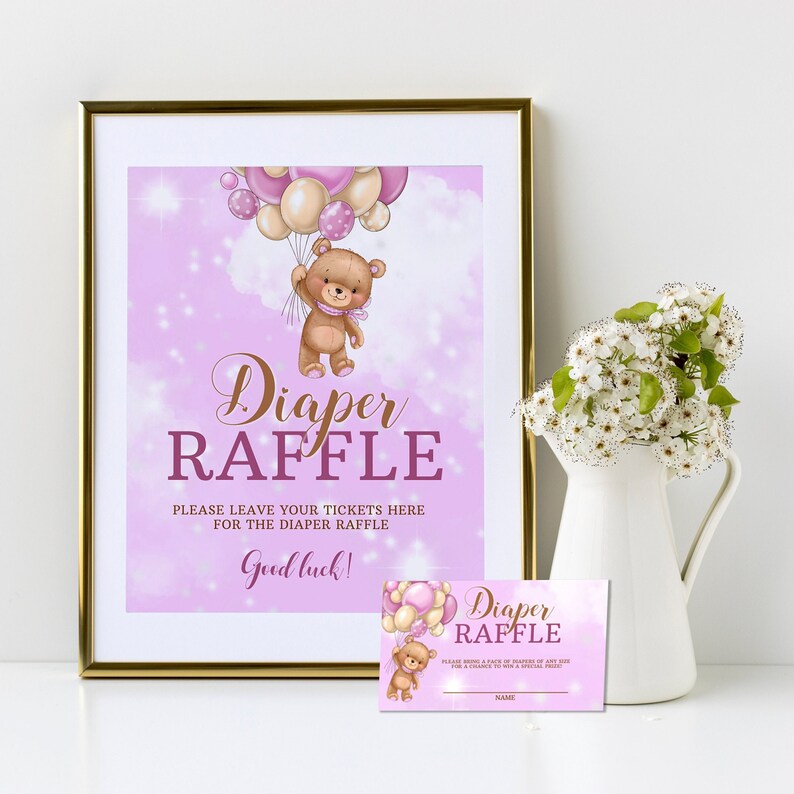 Cute Pink Teddy Bear Diaper Raffle Sign and Diaper Raffle Card - Etsy