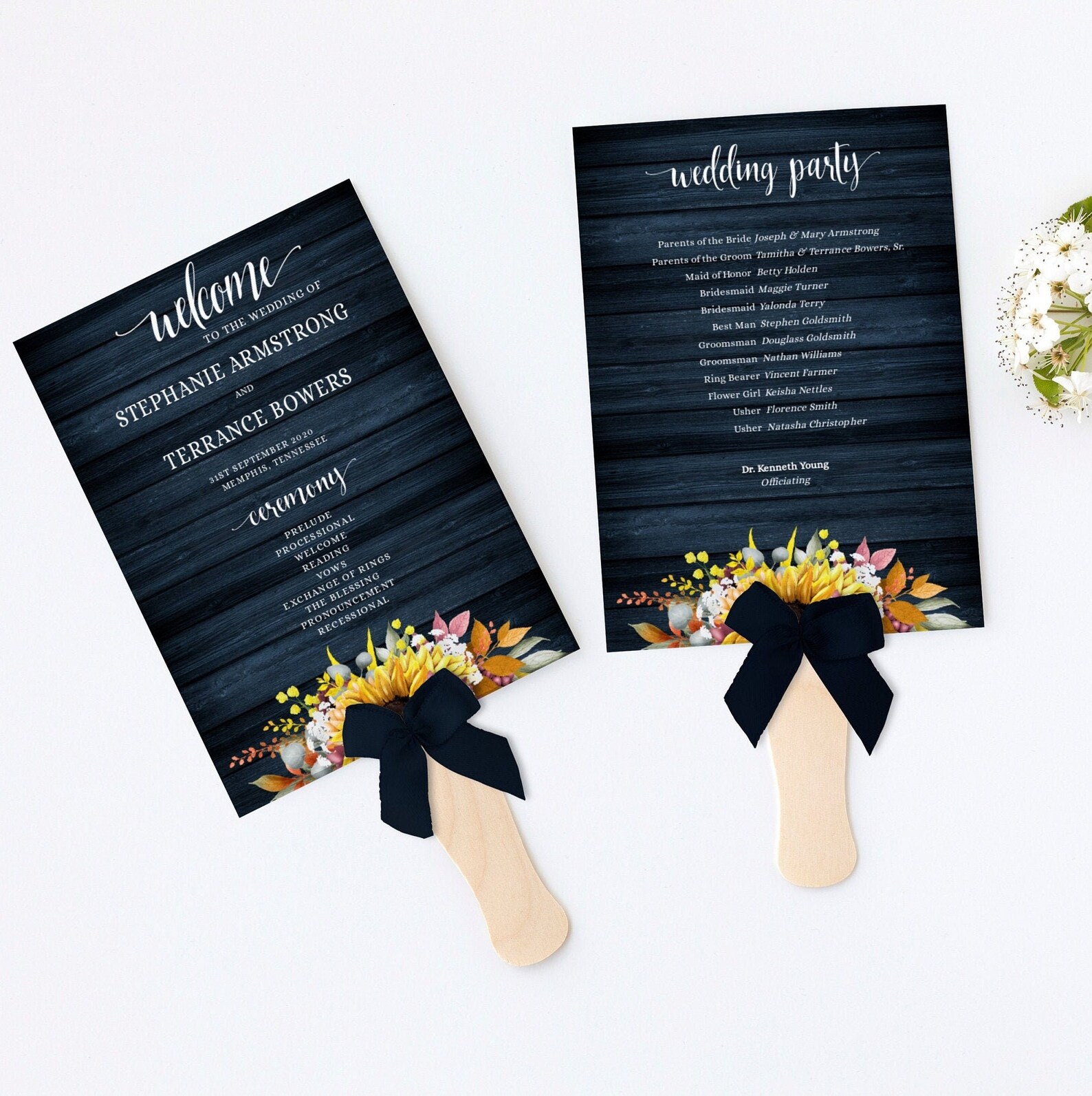Navy Blue Ceremony Program Template-sunflower Wedding Fan - Etsy