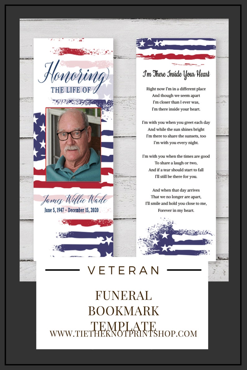 Veteran Funeral Bookmark Template Memorial Bookmark - Etsy