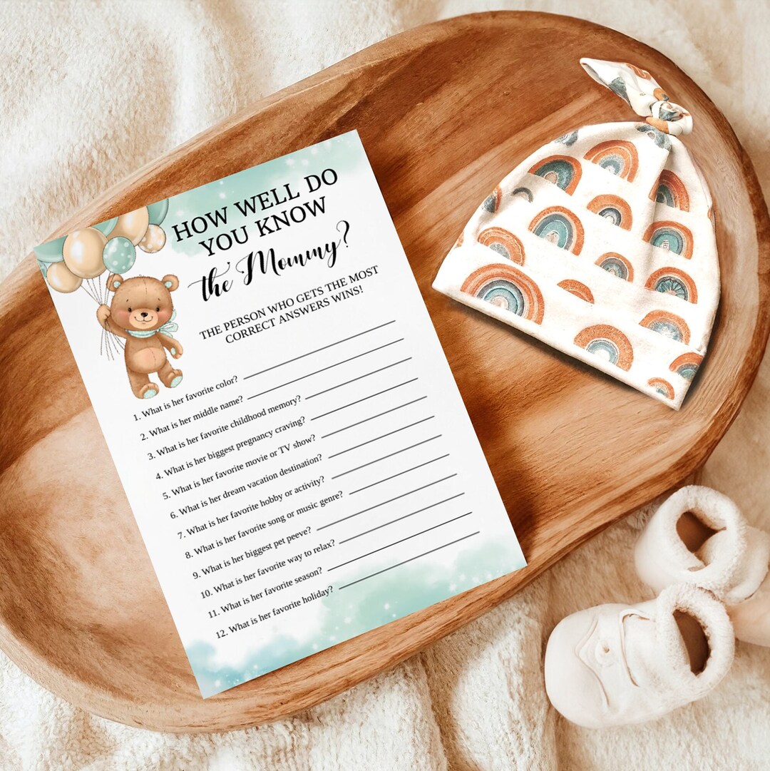 Teddy Bear Themed Mommy Trivia Challenge - Gender Neutral Baby Shower ...