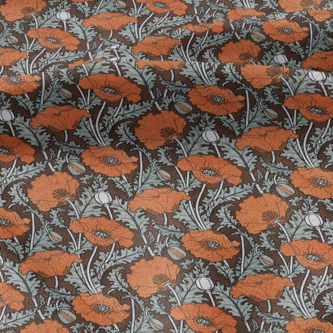 100% Linen Art Nouveau Print Fabric for Curtain Upholstery Cushion ...