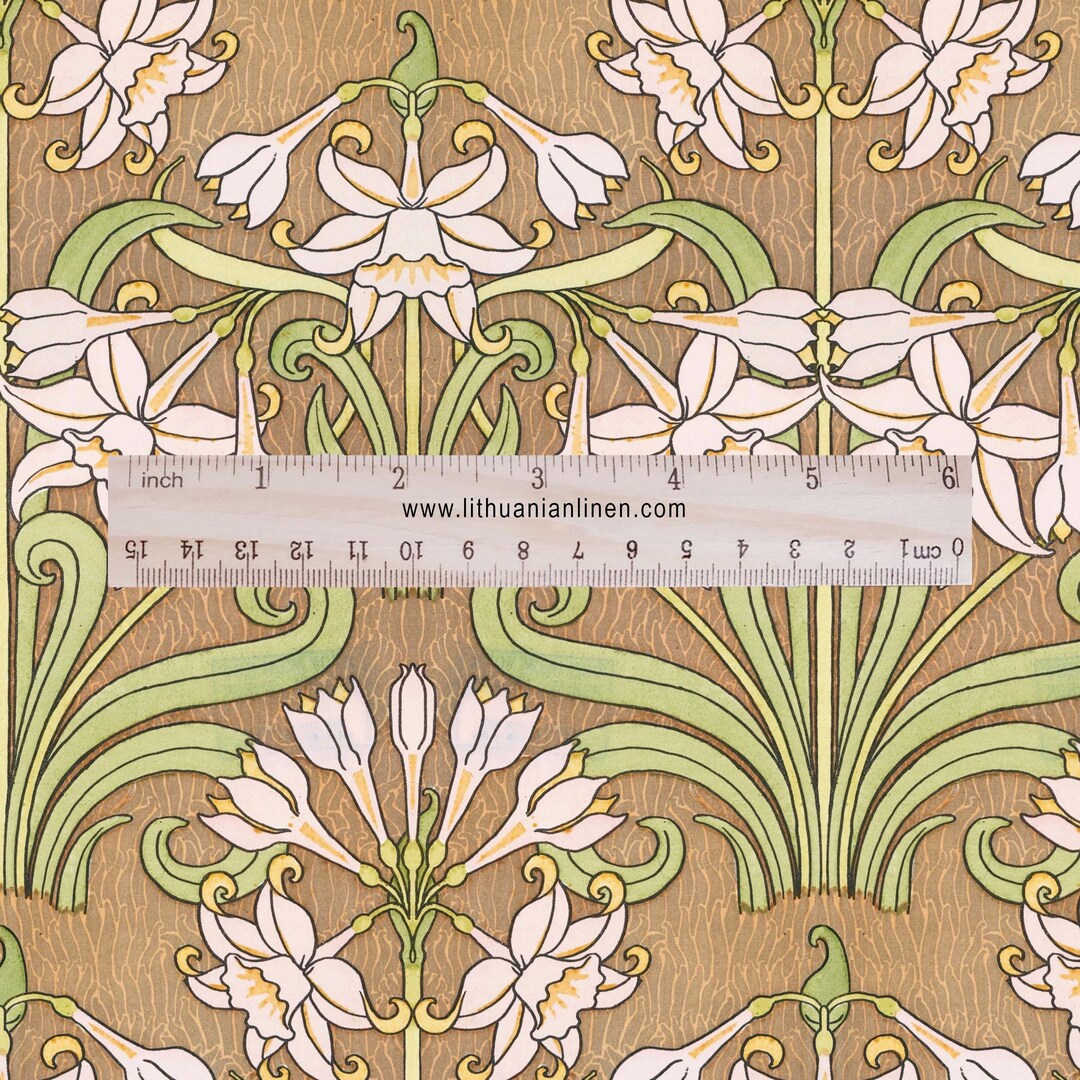 100% Linen Art Nouveau Print Fabric for Curtain Upholstery Cushion ...