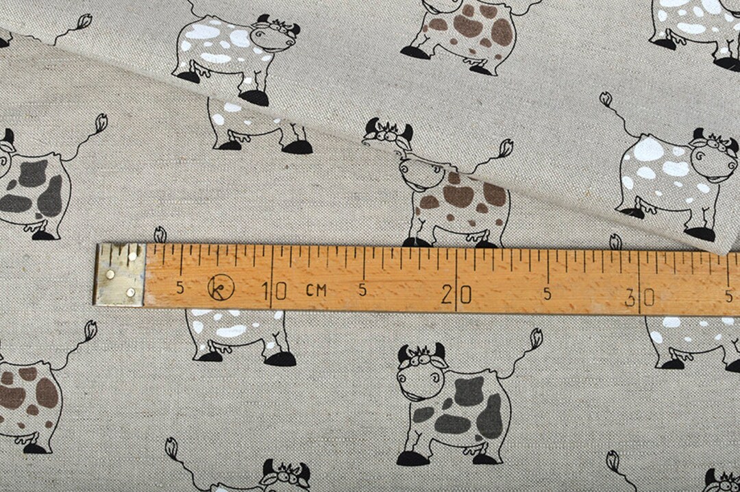 Linen Fabric COW Print Heavy Weight 240gsm Animal Print on Flax Cotton ...