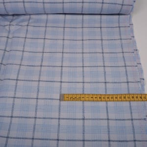 100% Linen Fabric in Twill Weave Check Blue - Heavy Amadora Checked ...