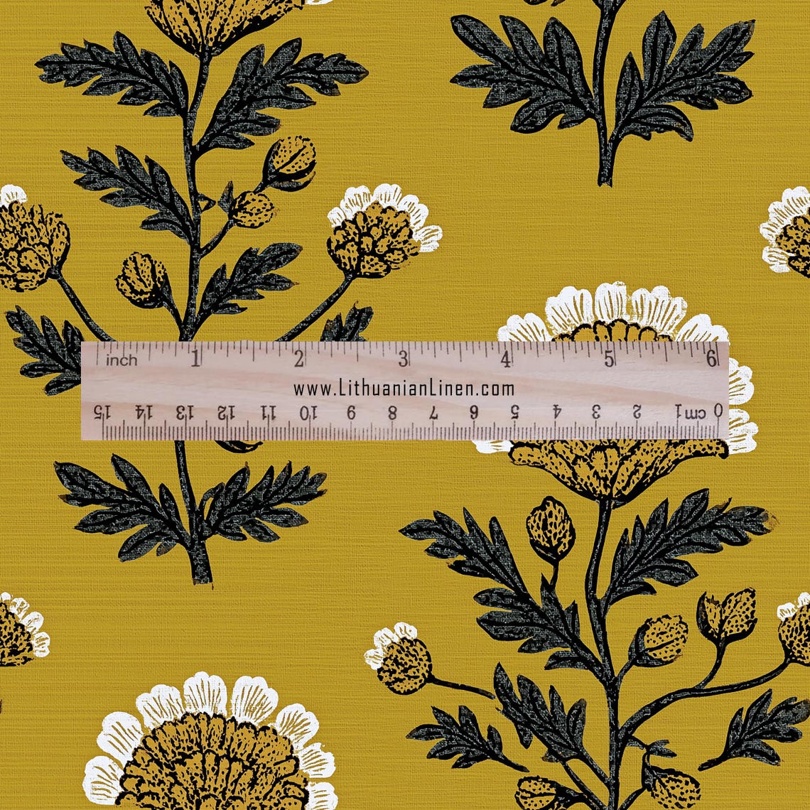 100% LINEN Fabric Floral Block Print - Modern Vintage Floral Linen ...