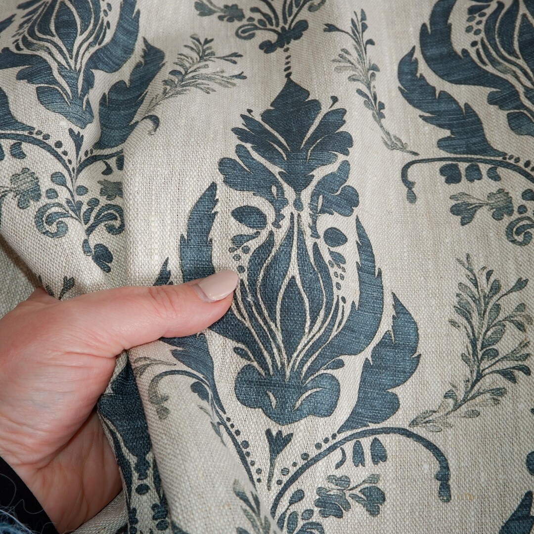 100% LINEN Fabric Floral Block Print - Châteaucore Rustic French Charm ...