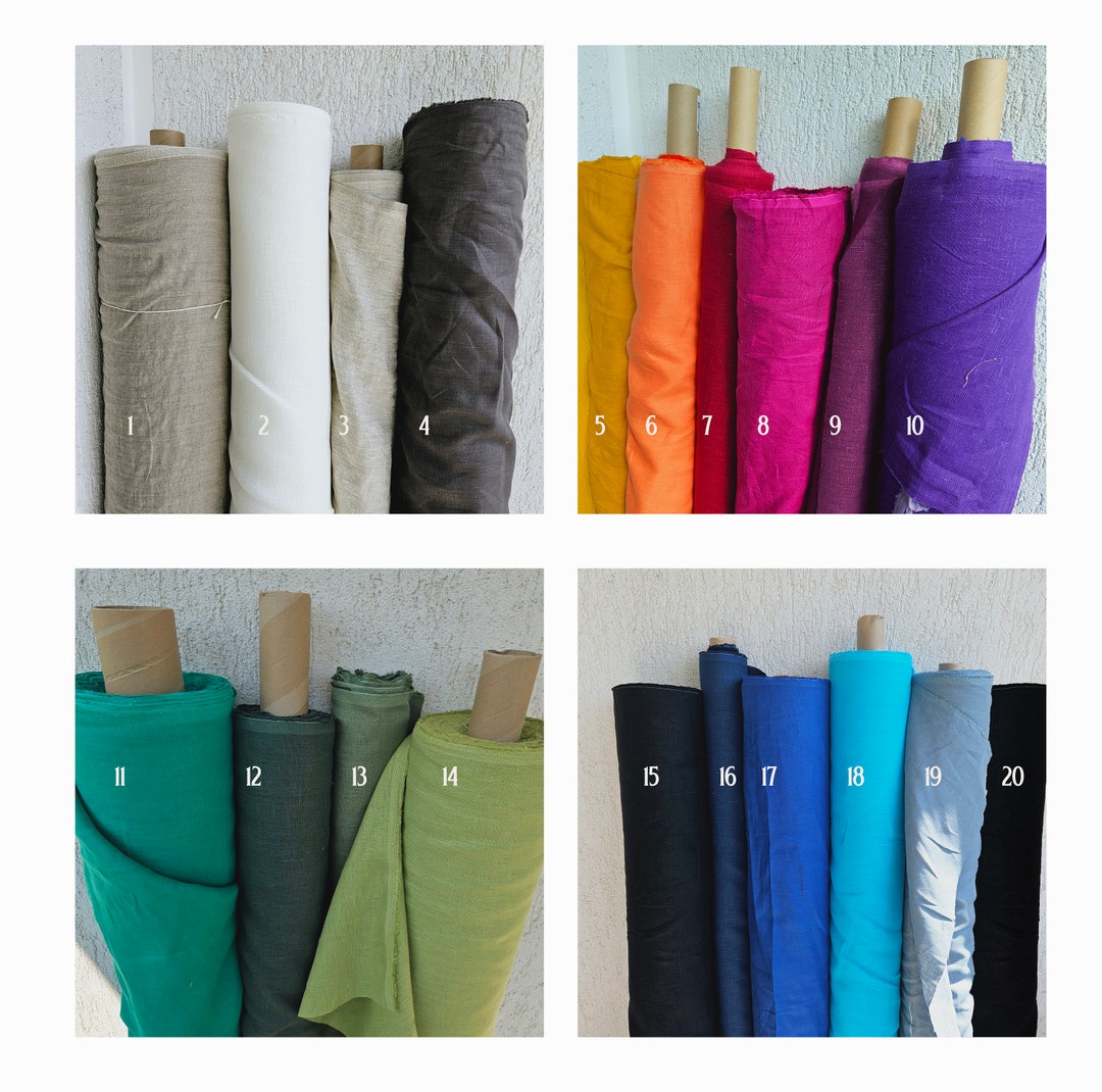 Heavy Weight Linen 100% Linen Fabrics 240gsm in 20 Colors , Blue White ...