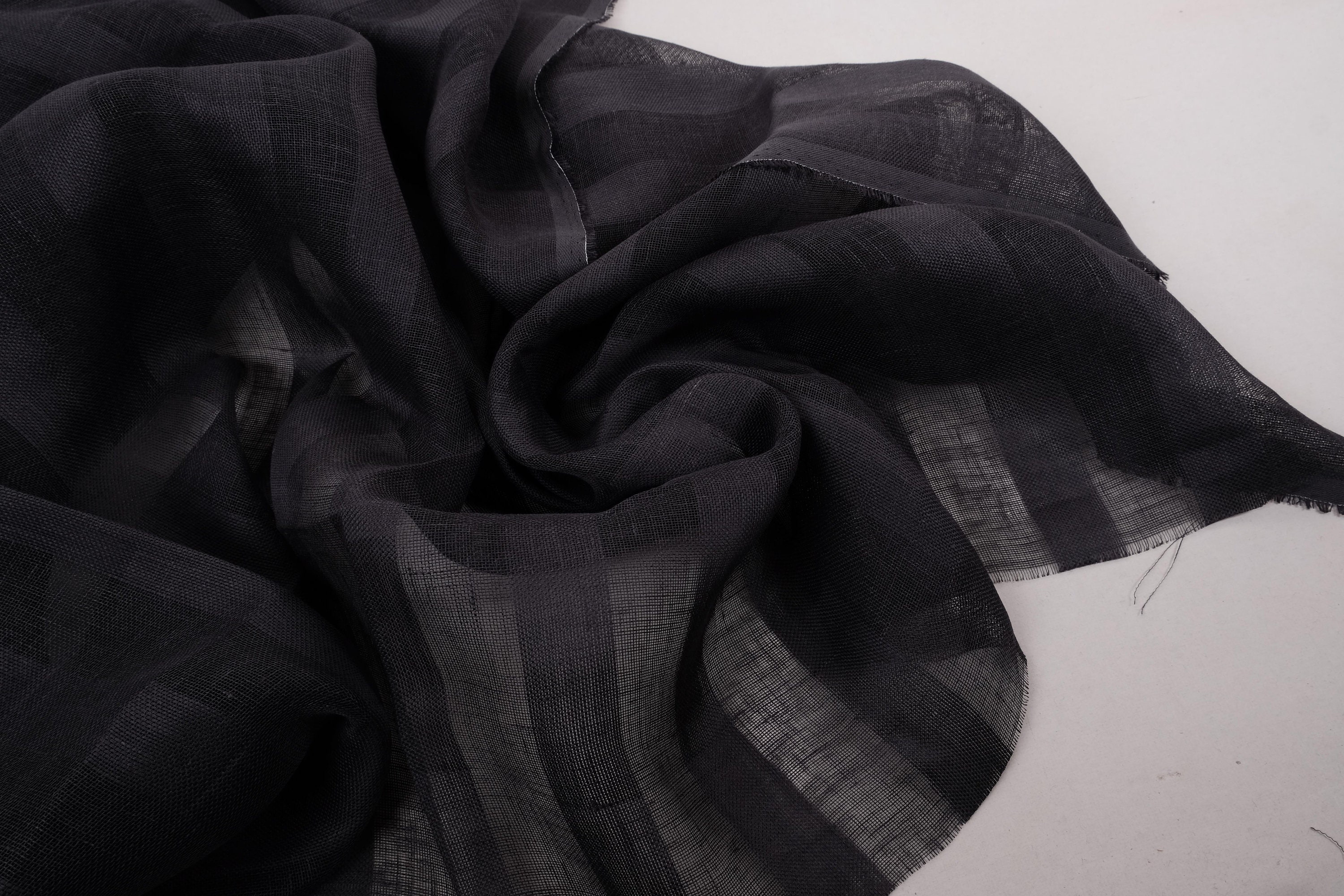 100% Linen Fabric WIDE Sheer Striped Gauze Transparent 95gsm. Dark Grey ...