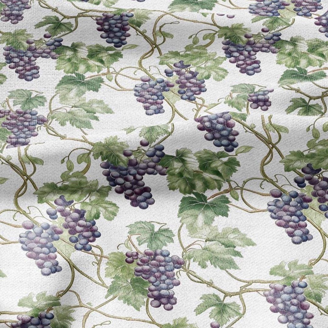 100% LINEN Fabric Grapes Vine Pattern - Floral Botanical Fruit Heavy ...