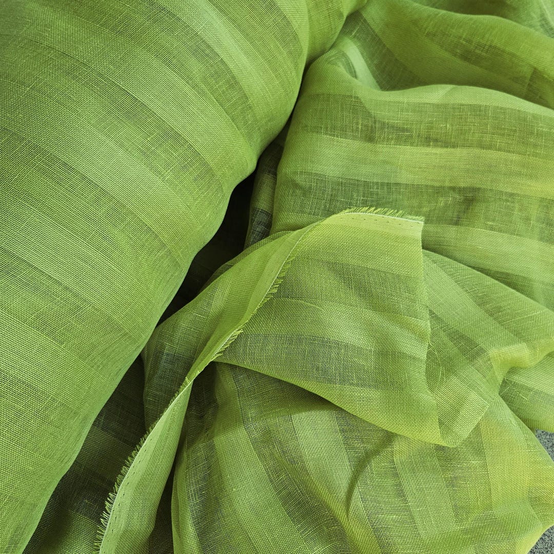 100% Linen Fabric WIDE Sheer Striped Gauze Transparent 95gsm. Electric ...