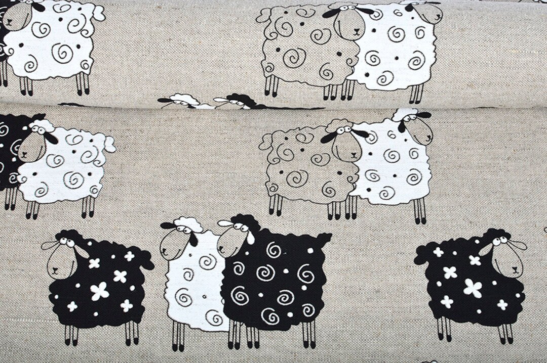 Linen Fabric SHEEP Print Heavy Weight 240gsm Animal Print on Flax ...