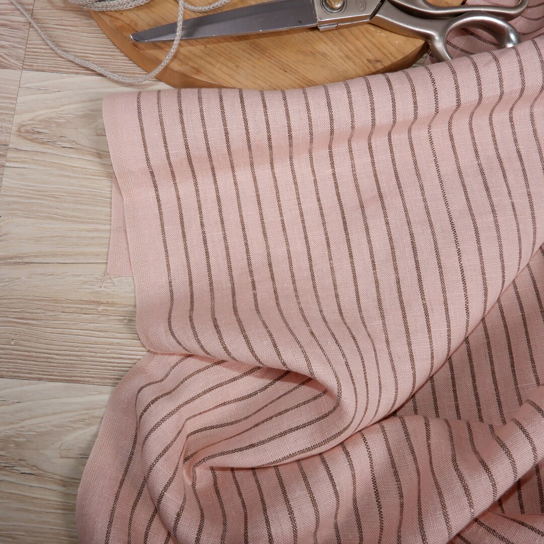 100% Pink Striped Linen Fabric - Medium Weight - Perfect for Clothing ...