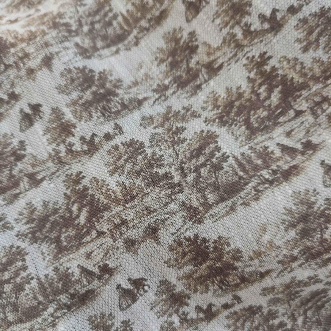 100% LINEN Fabric Toile De Jouy Brown Countryside - Oatmeal Linen ...