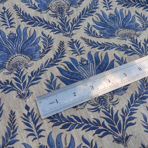 100% LINEN Fabric French Blue Block Print on Oatmeal Natur Linen ...