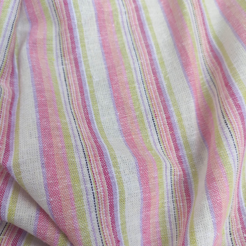 Premium Linen Fabric Santorini Striped Pink | Midweight Multicolor ...