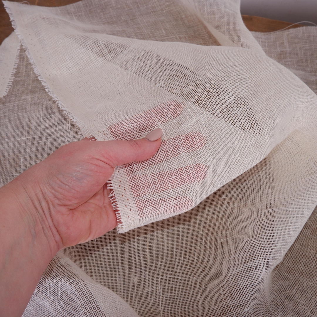 100% Linen Fabric Sheer Transparent 100gsm - Offwhite Oatmeal Natur ...