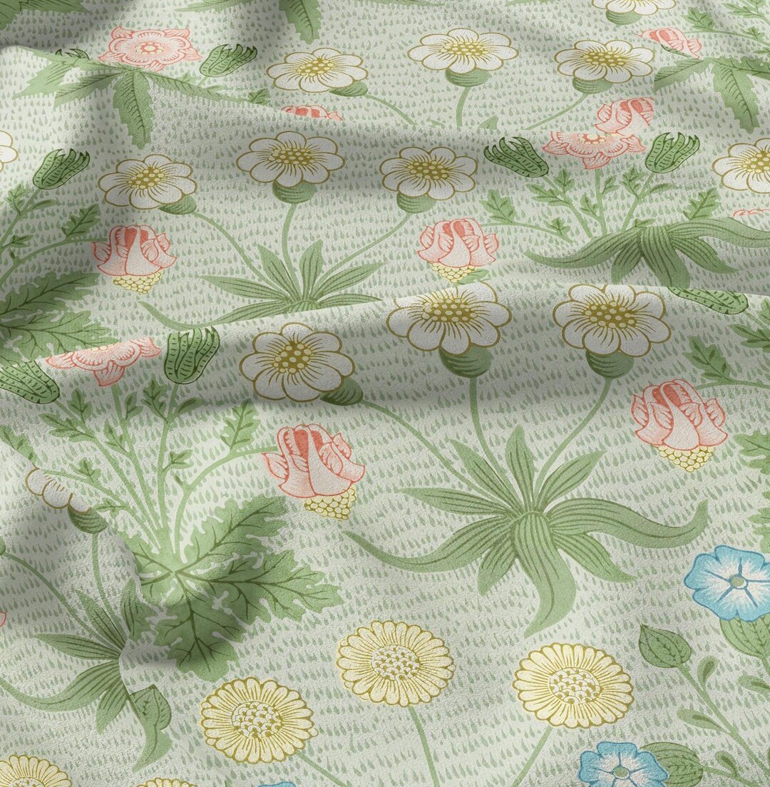 William Morris Daisy Green 100% LINEN Fabric, British Design Linen ...