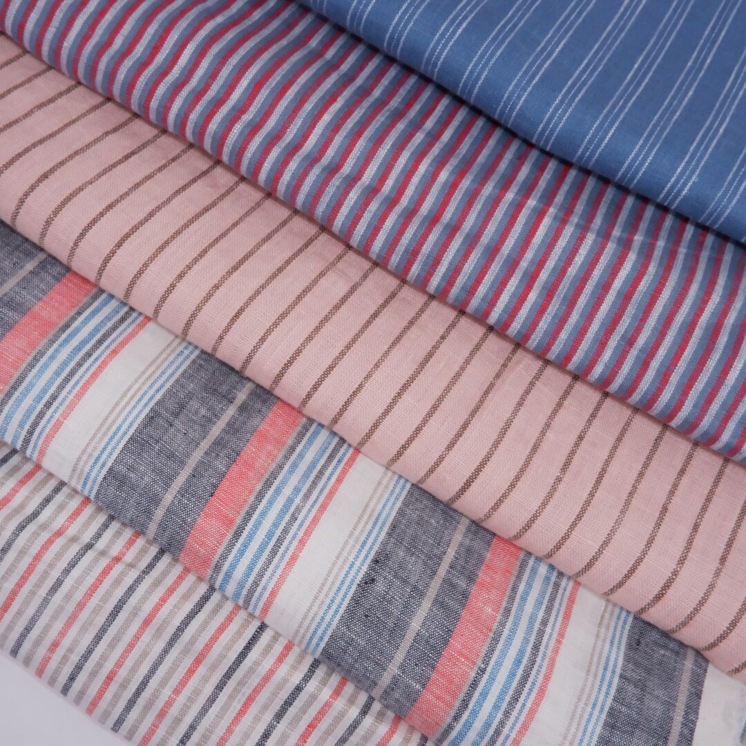 100% Linen Fabric With Stripes - Medium Weight 150gsm - Prewashed ...