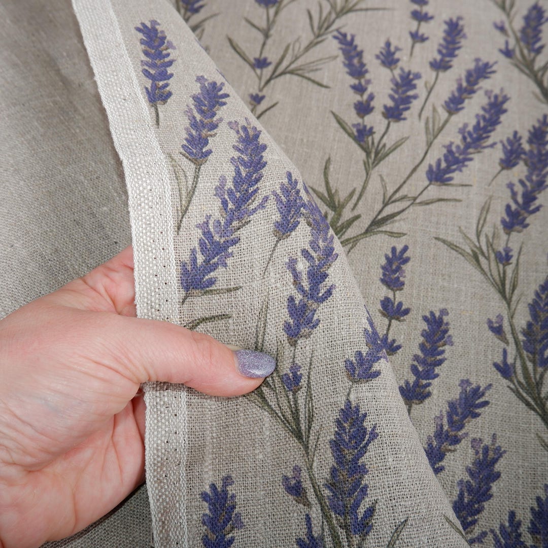100% LINEN Fabric LAVENDER Print on Oatmeal Linen - French County Linen ...