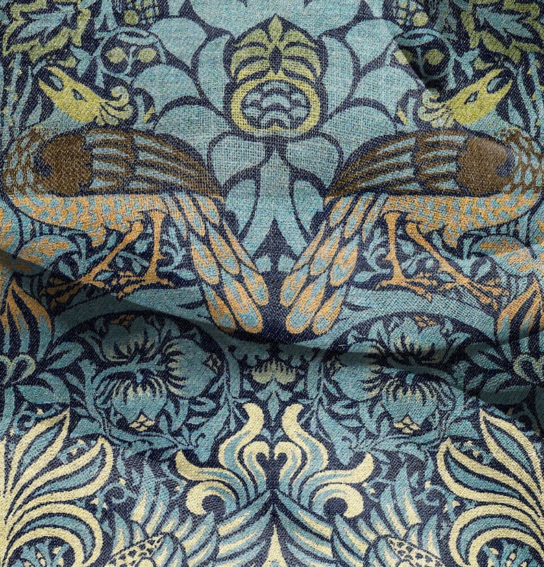 William Morris Dragon and Peacock Print on 100% LINEN, Victorian Art ...