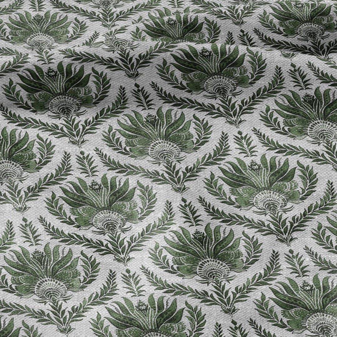 100% LINEN Fabric French Blue Block Print on Oatmeal Natur Linen ...