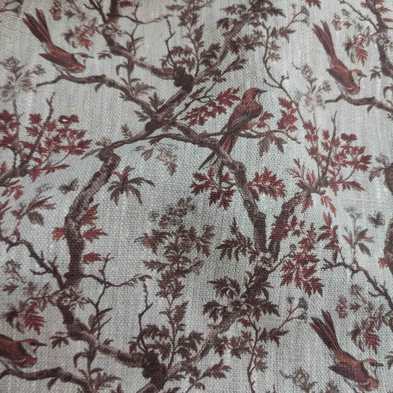 100% LINEN Fabric Toile De Jouy Brown, Oatmeal Natur Linen Fabric With ...