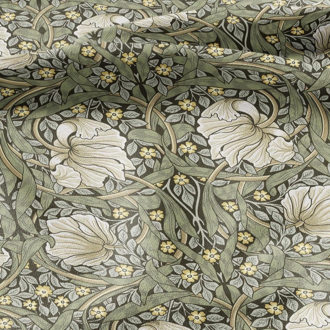 William Morris Pimpernel 100% LINEN Art and Crafts Fabric - Green ...