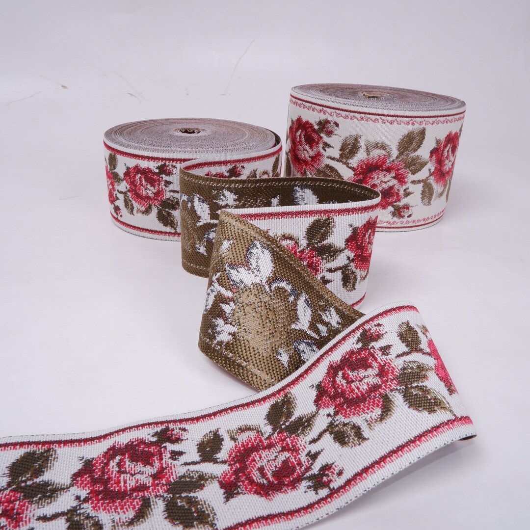 Folk Art Heart Swedish Jacquard Woven Fabric Trim Ribbon Tapestry Width ...