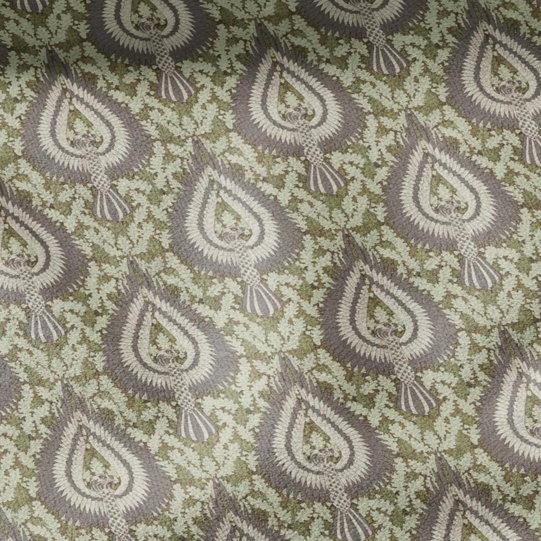 100% Linen Vintage Eagles Fabric for Curtain Upholstery Cushion - Grey ...