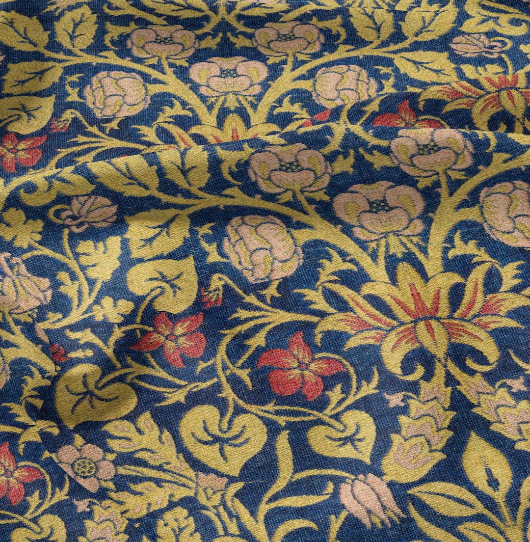 William Morris Blue Tapestry 100% LINEN Fabric, British Design Linen ...
